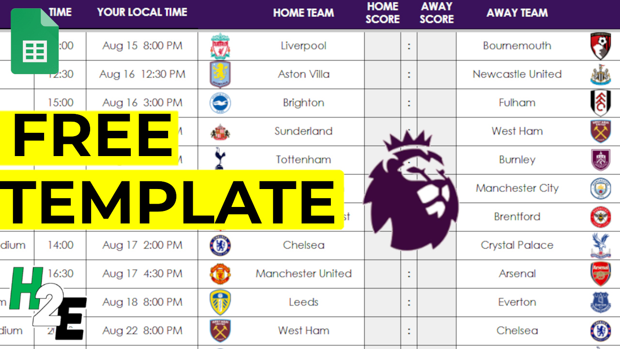 English Premier League Prediction Template in Excel and Google Sheets ...