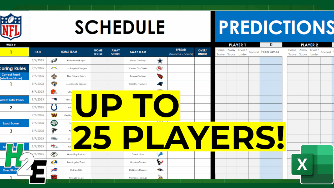 NFL Schedule and Prediction Template in Excel (Free) – HowtoExcel.net