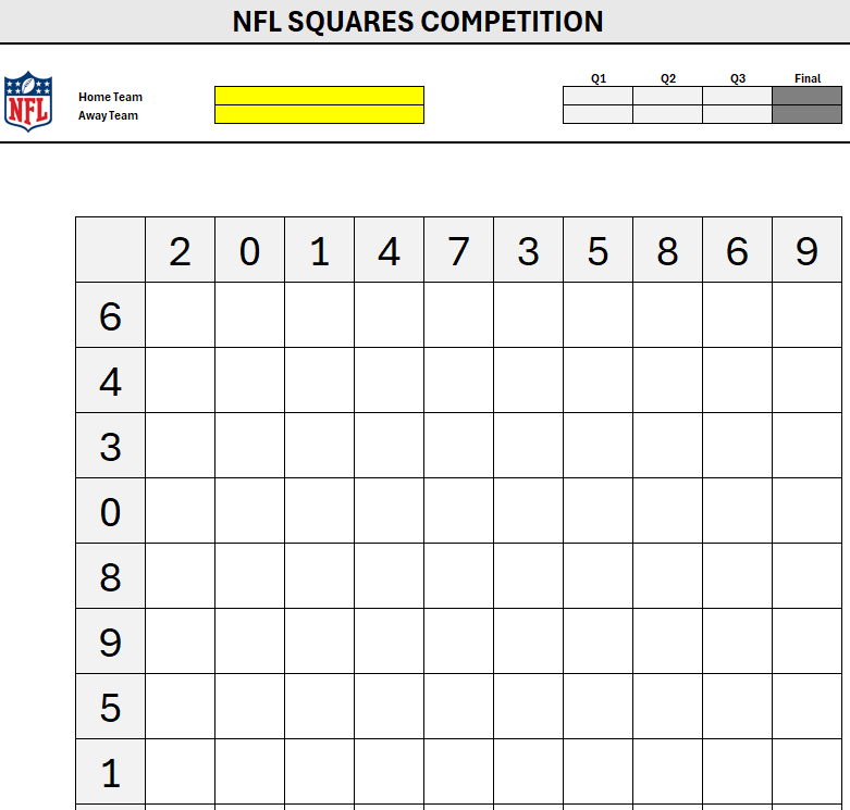 Free NFL Squares Template for Excel - HowtoExcel.net
